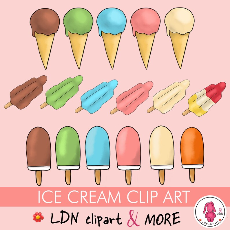 ICE CREAM Clip Art, All Sorts of Popsicles, Sundaes, Cones.. 300 Dpi ...