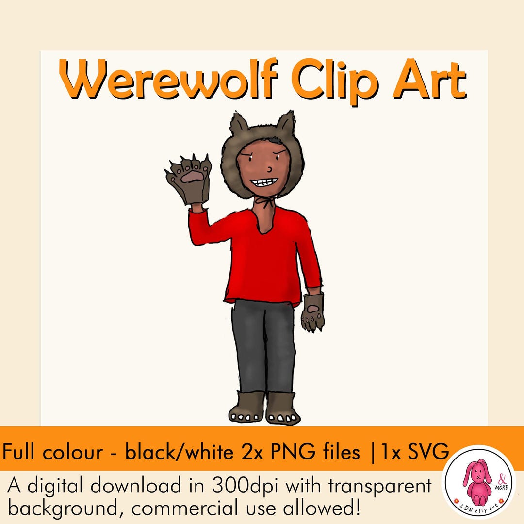 Werewolf Clip Art Cute Creepy Halloween Art Sublimation Design 300 Dpi ...