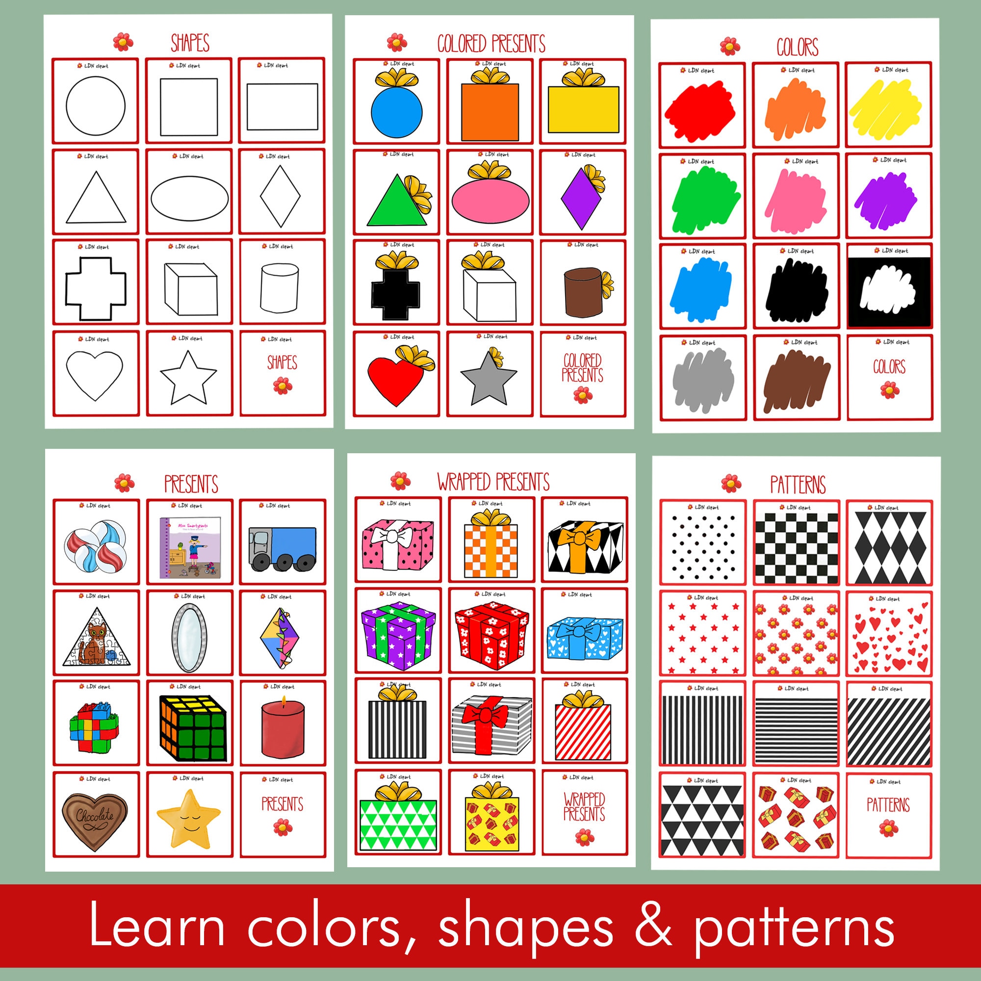 Learn Shapes Colors and Patterns CHRISTMAS Incl. Worksheets & - Etsy