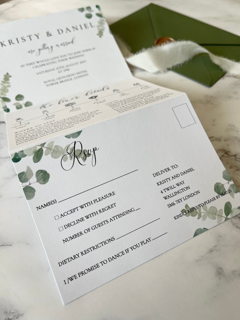 Concertina Wedding Invitation Eucalyptus Tri Fold Concertina - Etsy UK