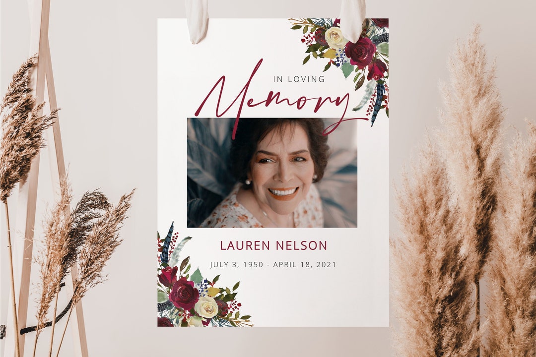 Red Rose in Loving Memory Sign Printed Photo Funeral Welcome - Etsy