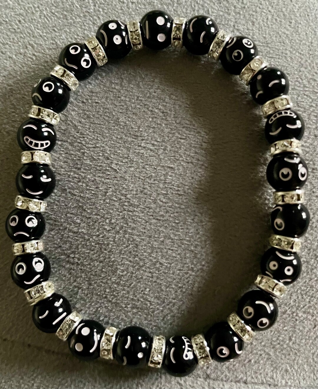Smiling Face Beaded Bracelet, Sad Face Bracelet, Funny Bracelet ...