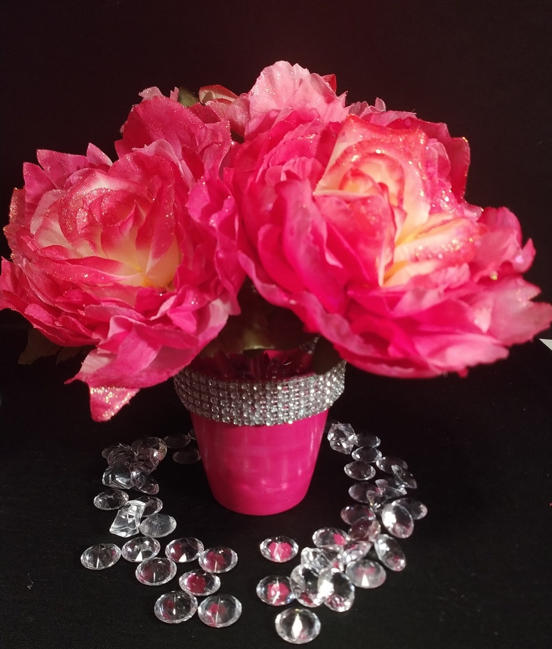 3 Oversized Pink Peony Rose Refillable Unique Flower Pens in Pink Bling ...