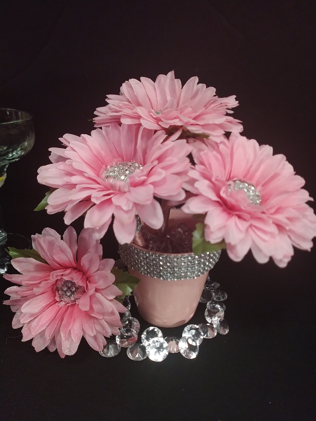 Pink Flower Pen Bouquet in Bling Flower Pot Pen Holder boss Lady Glam ...