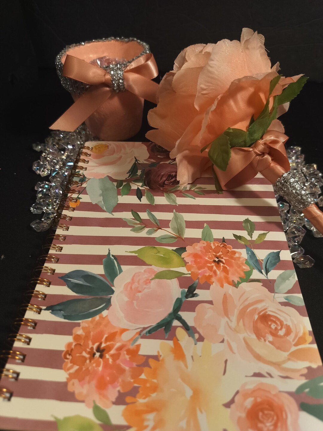 Pink/purple Floral Journal/notebook With Pink Rose Flower Pen Ladies ...