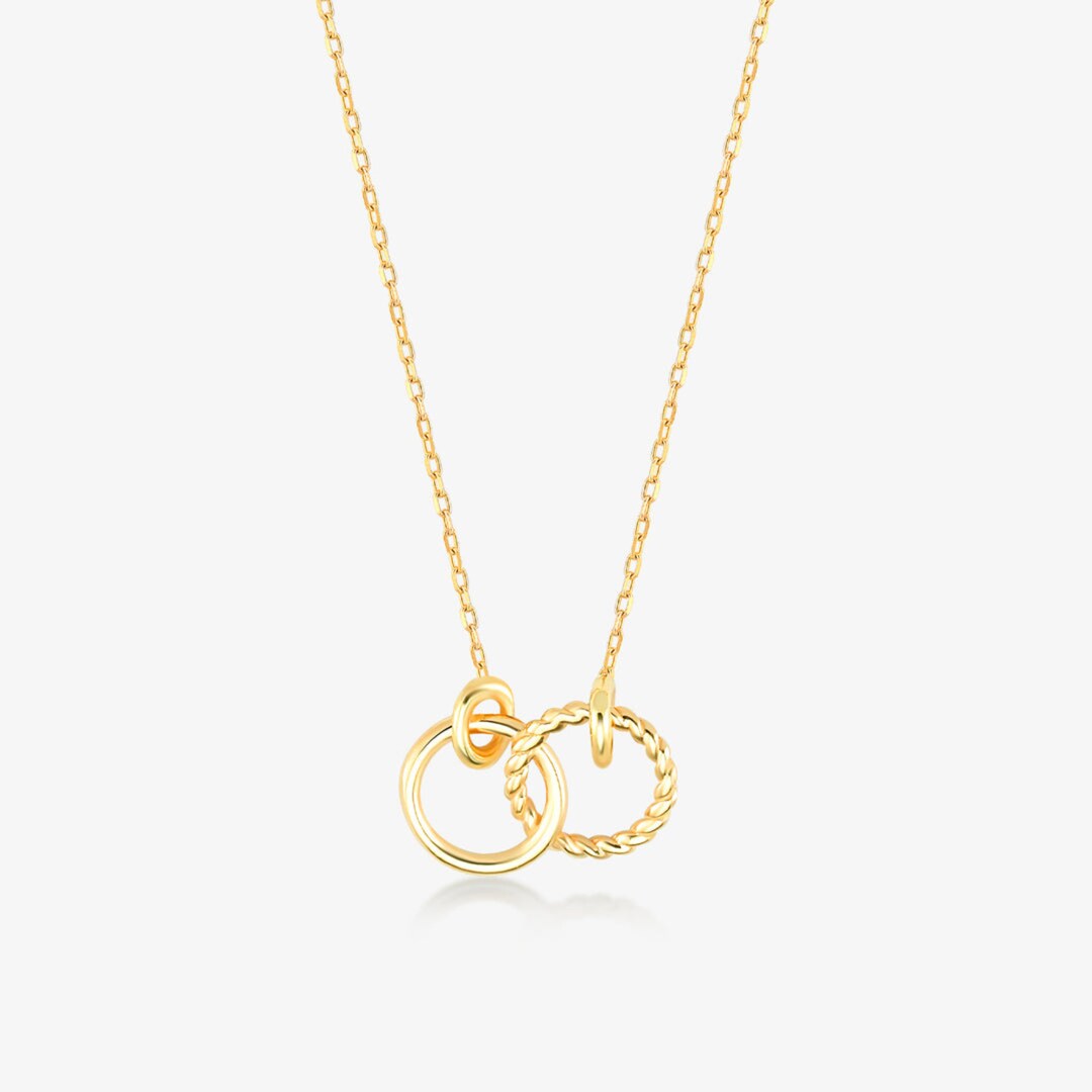 14k Solid Gold Intertwined Circles Necklace - Double Circles Necklace ...