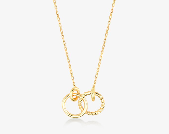 14k Solid Gold Intertwined Circles Necklace - Double Circles Necklace ...