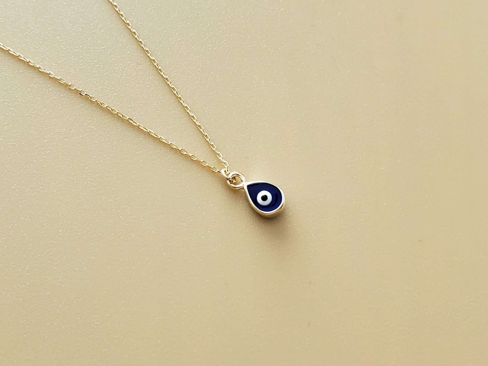 14k Solid Gold Teardrop Evil Eye Necklace 14k Evil Eye - Etsy