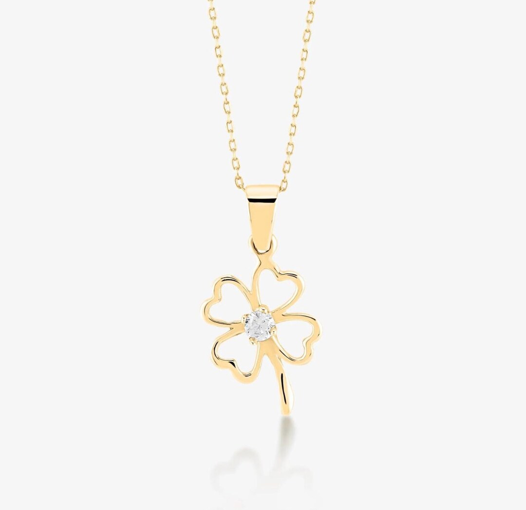14k Solid Gold Four Leaf Clover Necklace - Open Cut Gold Flower ...