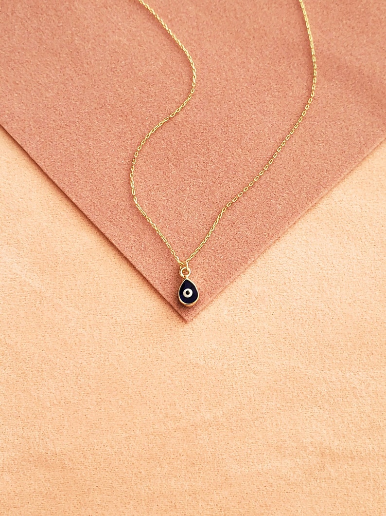 14k Solid Gold Teardrop Evil Eye Necklace Dark Blue Evil Eye - Etsy