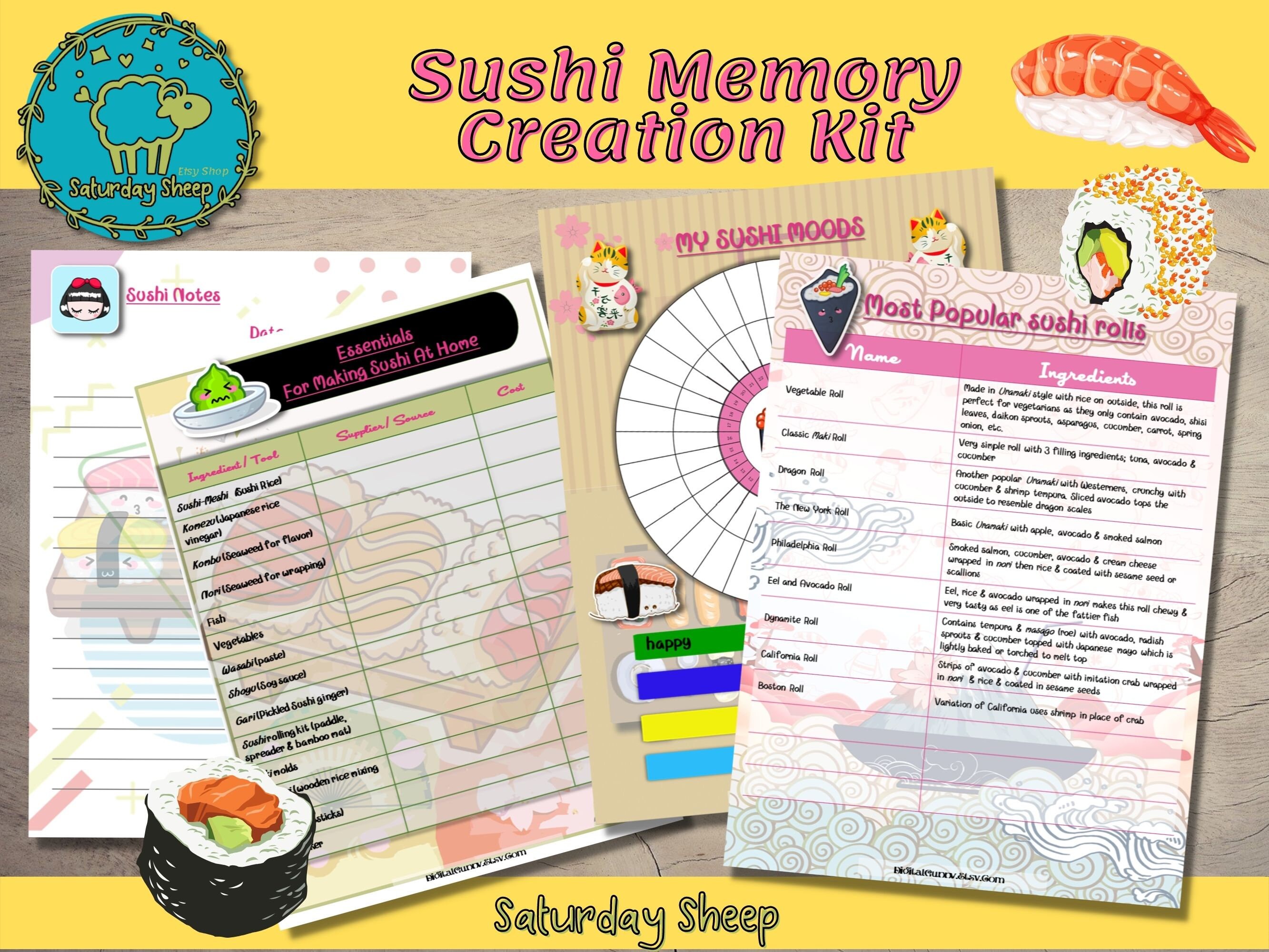 Sushi Printable, Sushi Memory Making Kit, Kawaii Sushi Illustrations ...