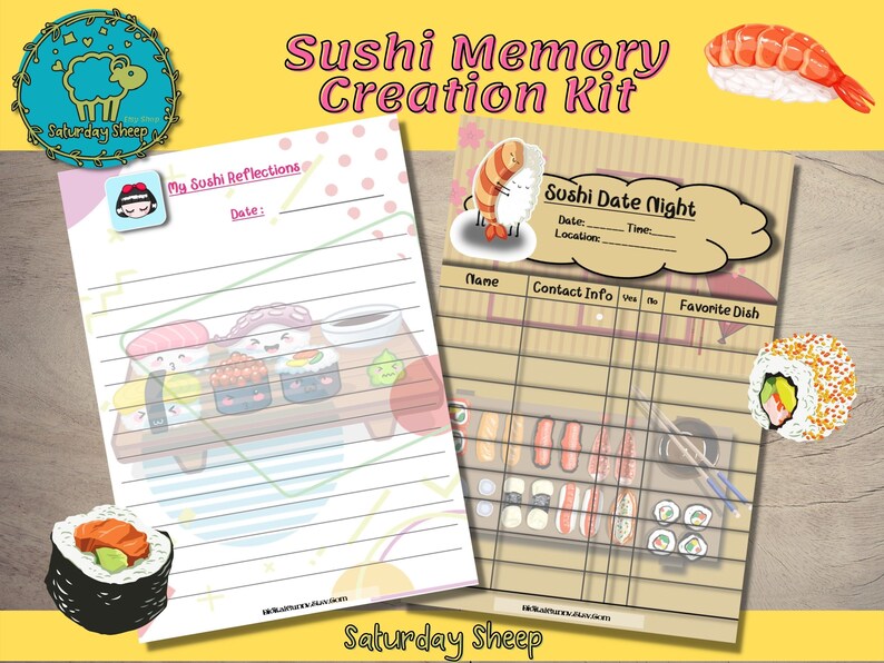 Sushi Printable, Sushi Memory Making Kit, Kawaii Sushi Illustrations ...