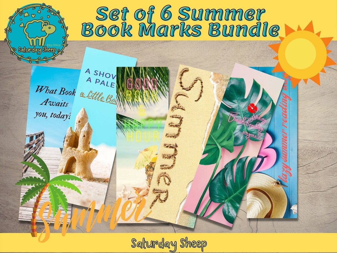 Printable Summer Bookmarks, Instant Download, Bookmark Set of 6, Book ...