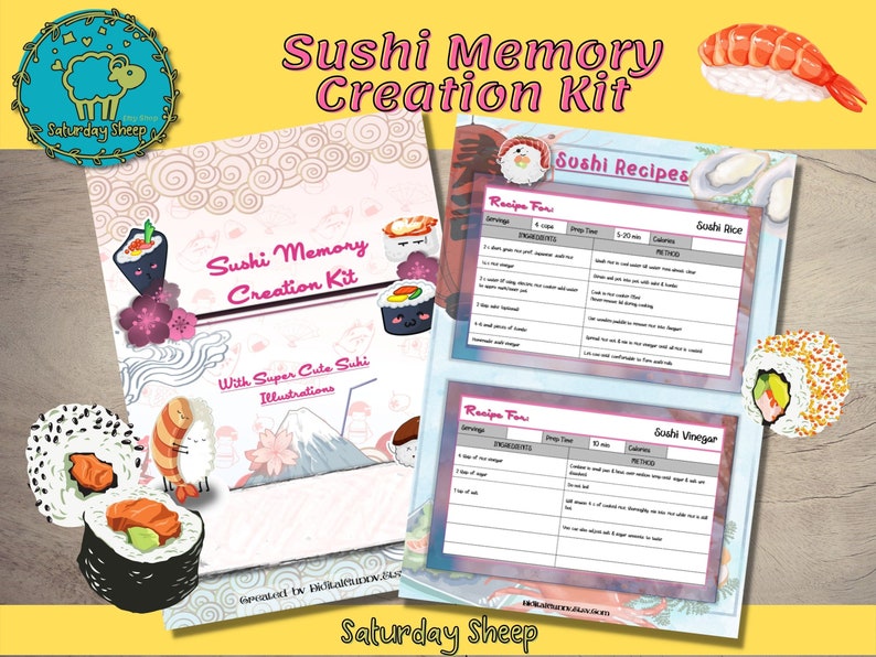 Sushi Printable, Sushi Memory Making Kit, Kawaii Sushi Illustrations ...