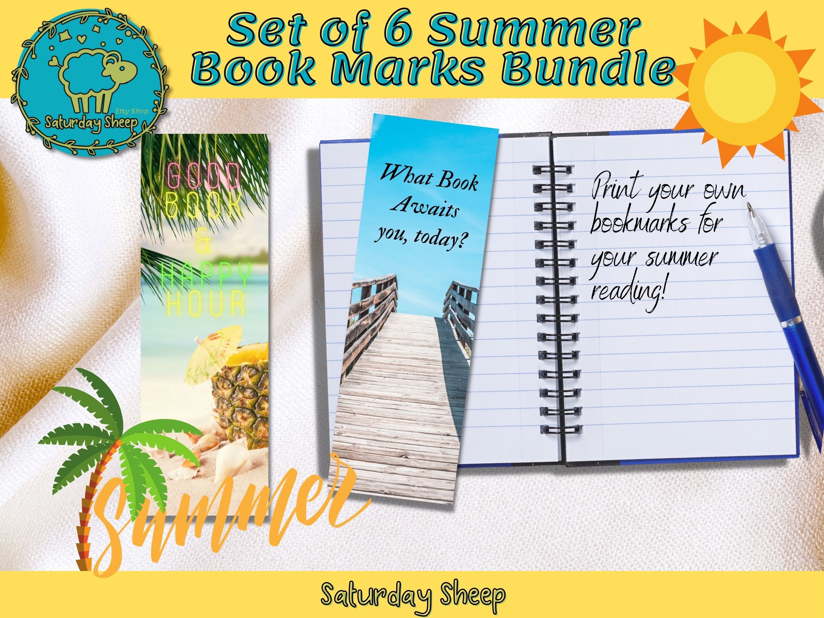 Printable Summer Bookmarks, Instant Download, Bookmark Set of 6, Book ...