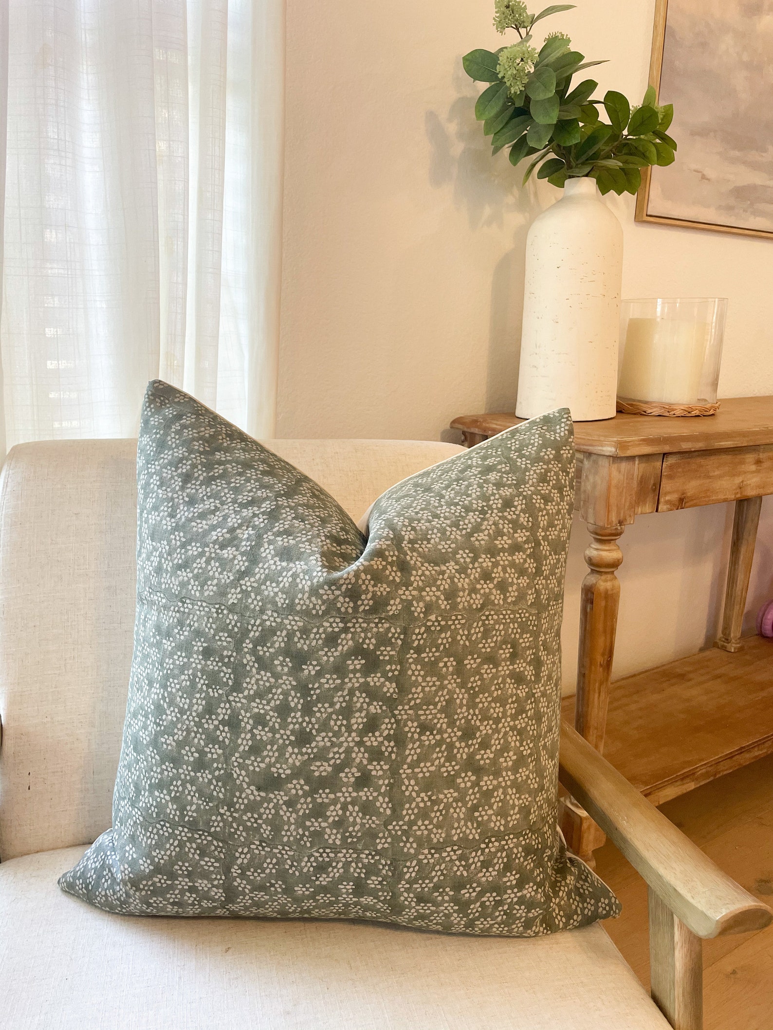 Brynn Floral Pillow Cover| Designer Linen Pillow, Block Print Pillow ...