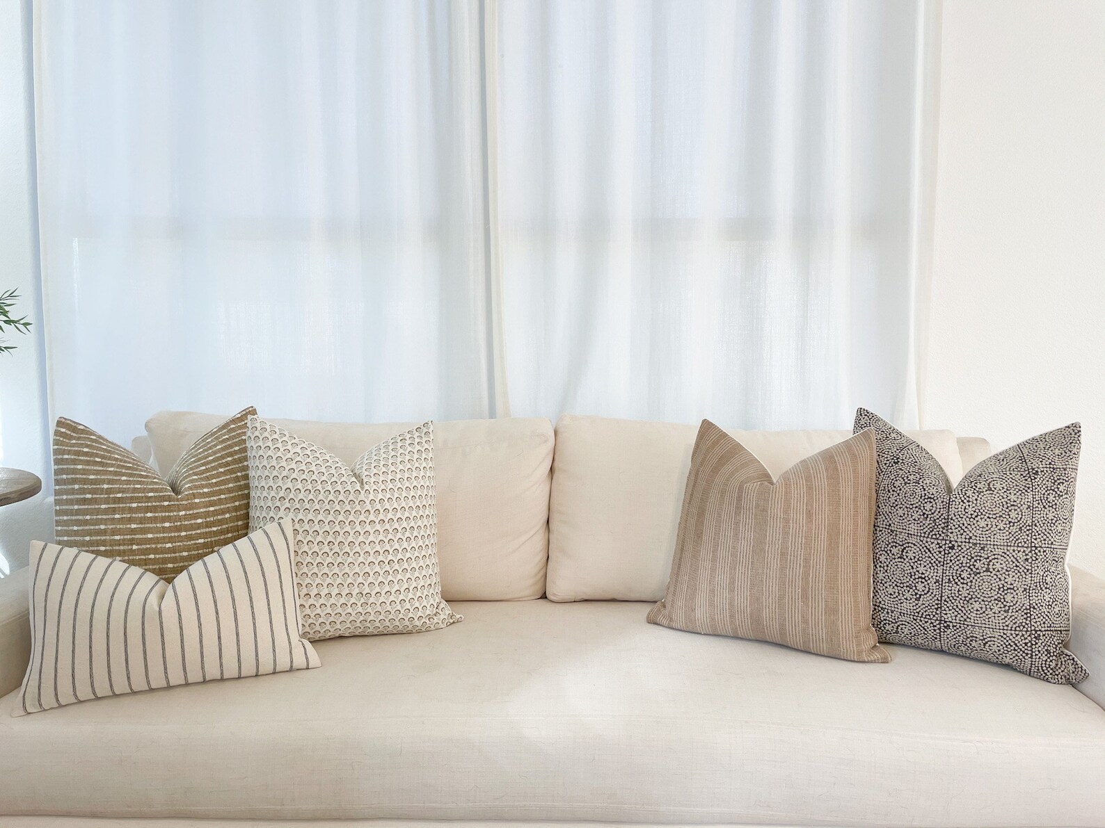 Aspen Combination| Neutral Throw Pillow Covers Set of 5 | Hand-block ...