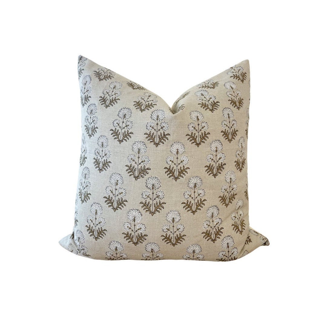 Lilah| Designer Floral Pillow Cover, Neutral Pillow, Block Print Pillow ...