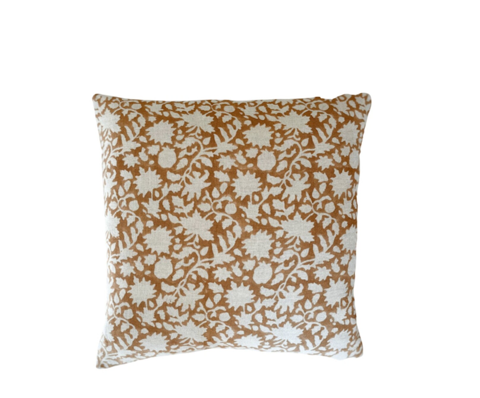 Halston Floral Pillow Cover Tan Mustard Handblocked Linen - Etsy