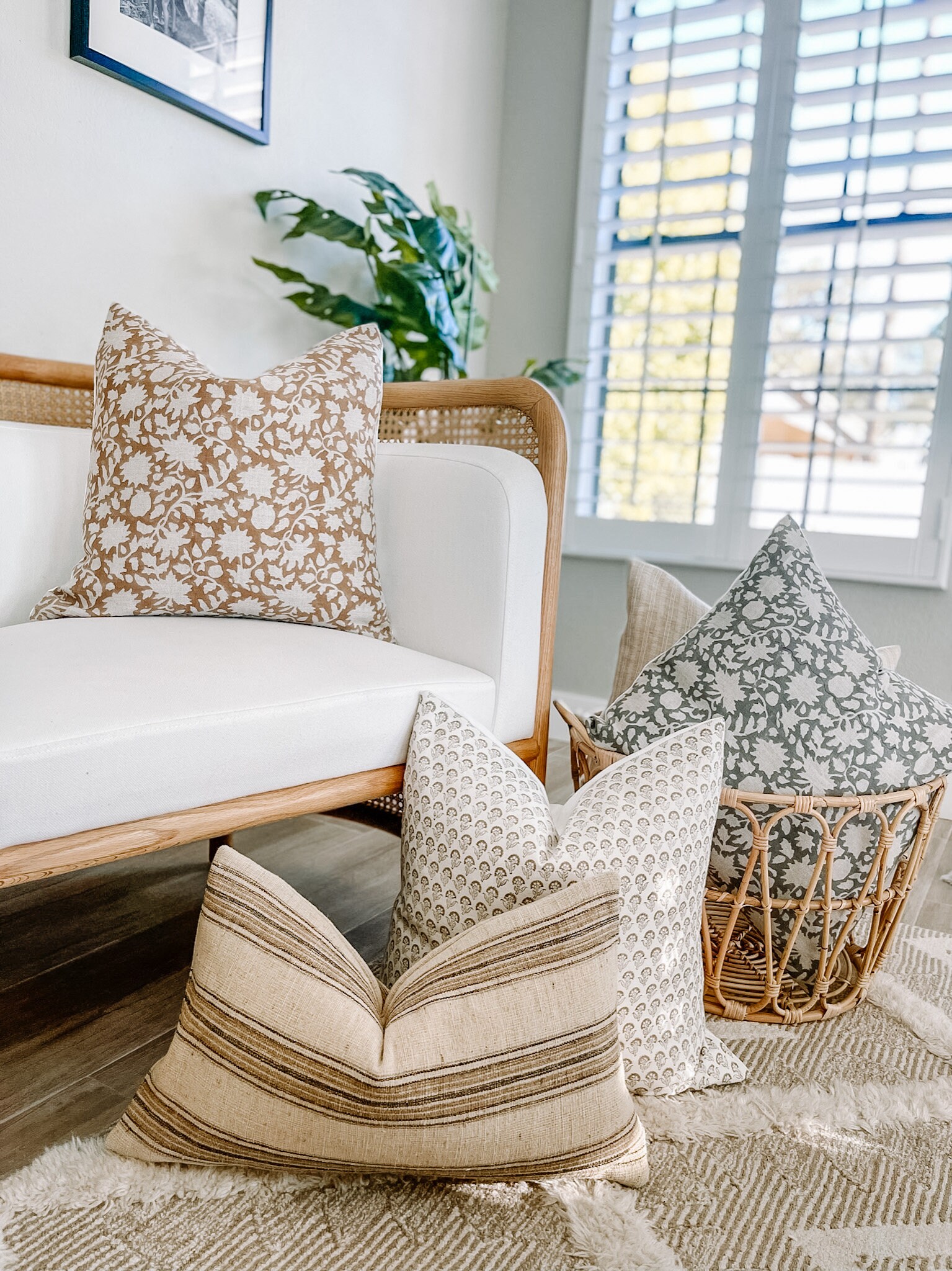 Halston Floral Pillow Cover Tan Mustard Handblocked Linen - Etsy