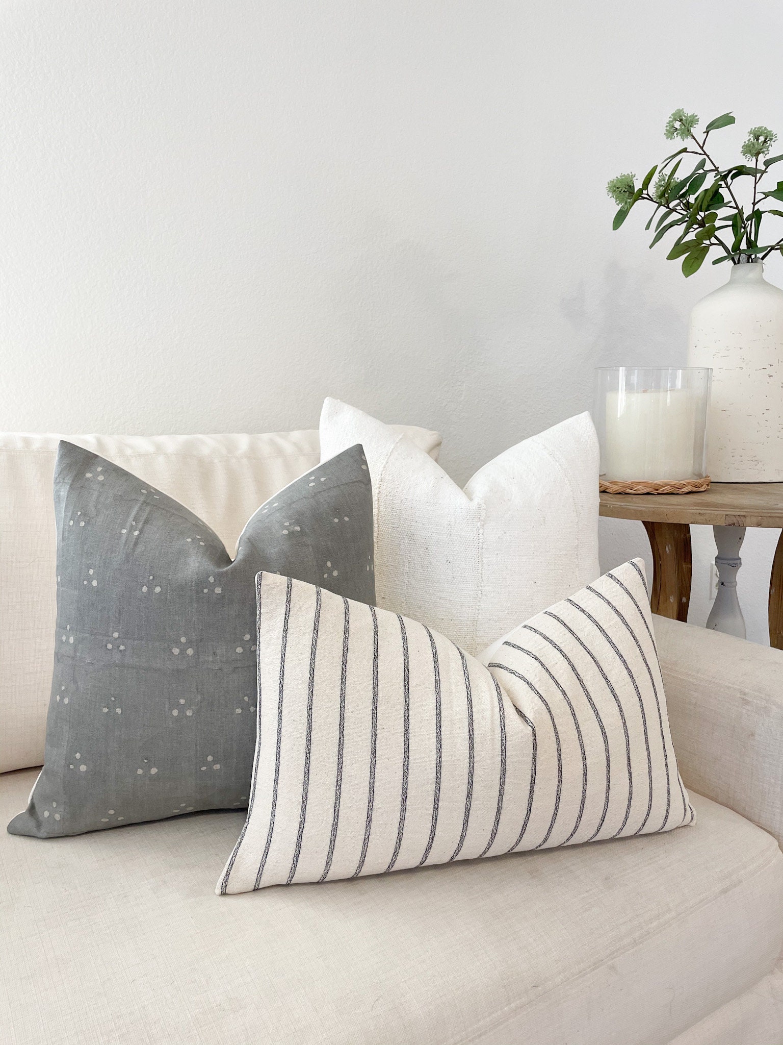 Penelope Pillow Combo | Designer Linen Pillows| Set of Three| Neutral ...