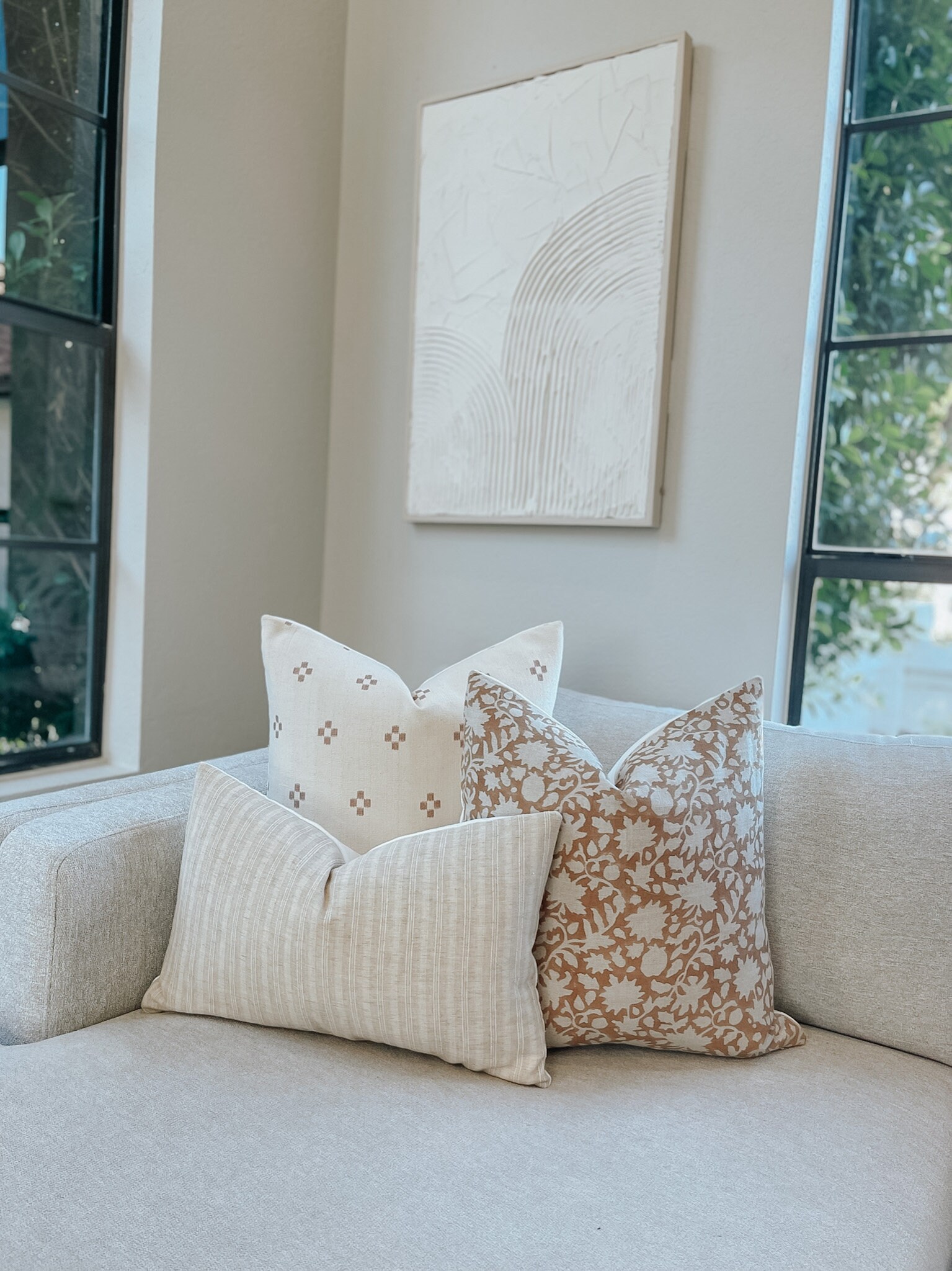 Halston Floral Pillow Cover Tan Mustard Handblocked Linen - Etsy