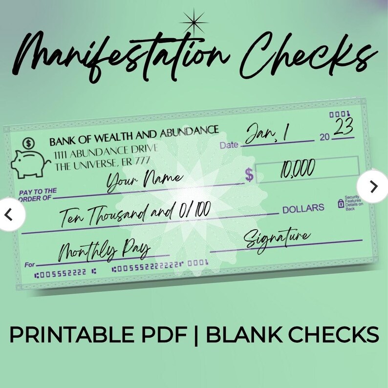 Manifestation Check, Vision Board Checks, Vision Board Printables ...
