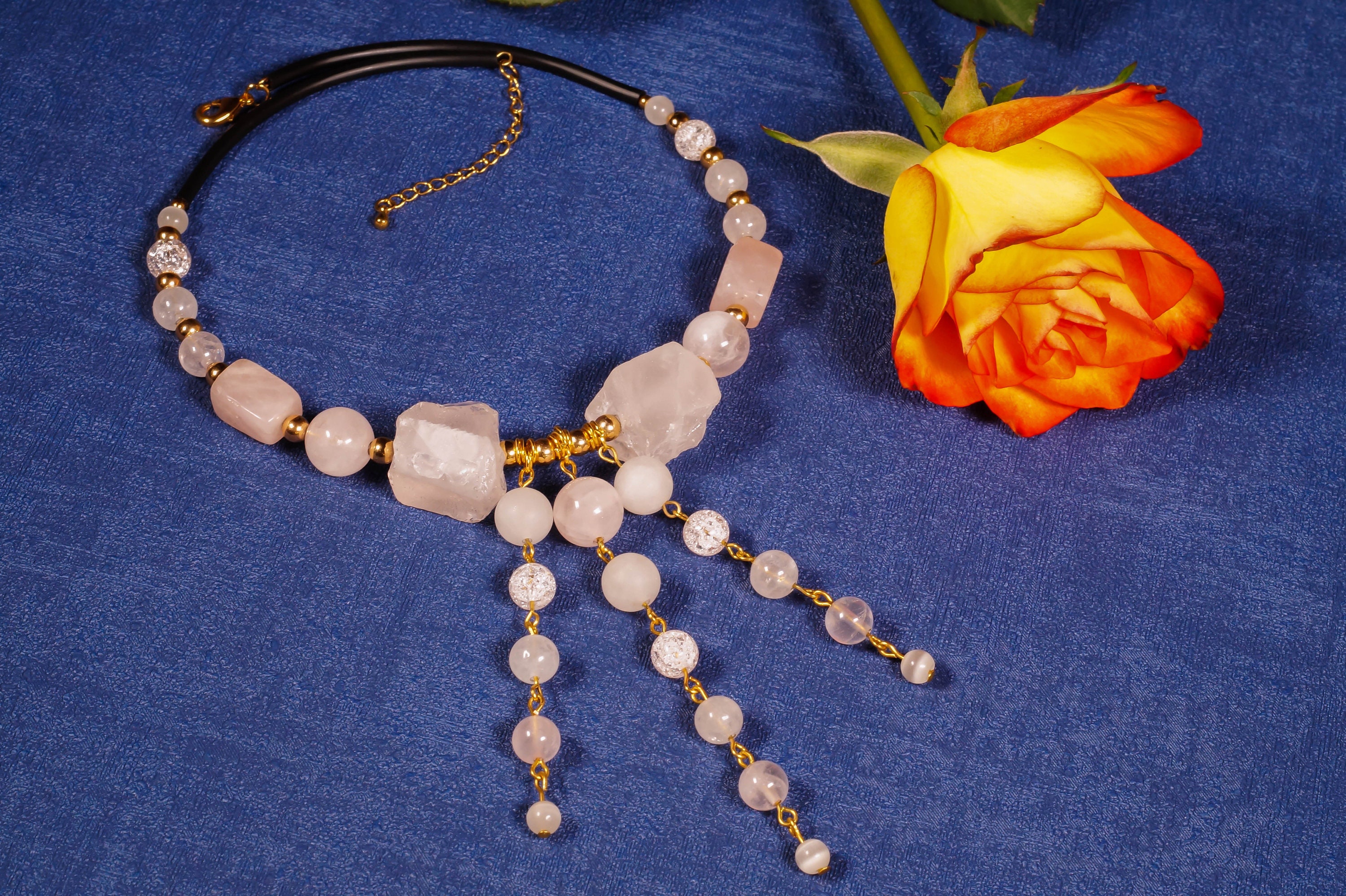 Women Choker, Rose Quartz Collier, Statement Necklace, Handmade ...