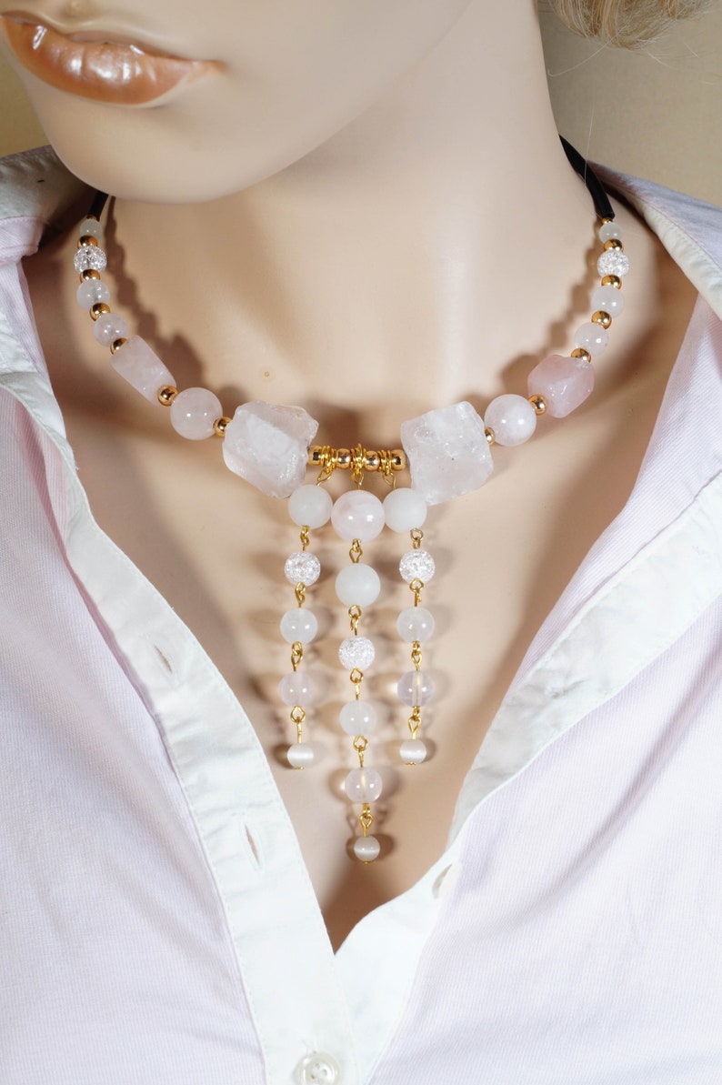 Women Choker, Rose Quartz Collier, Statement Necklace, Handmade ...