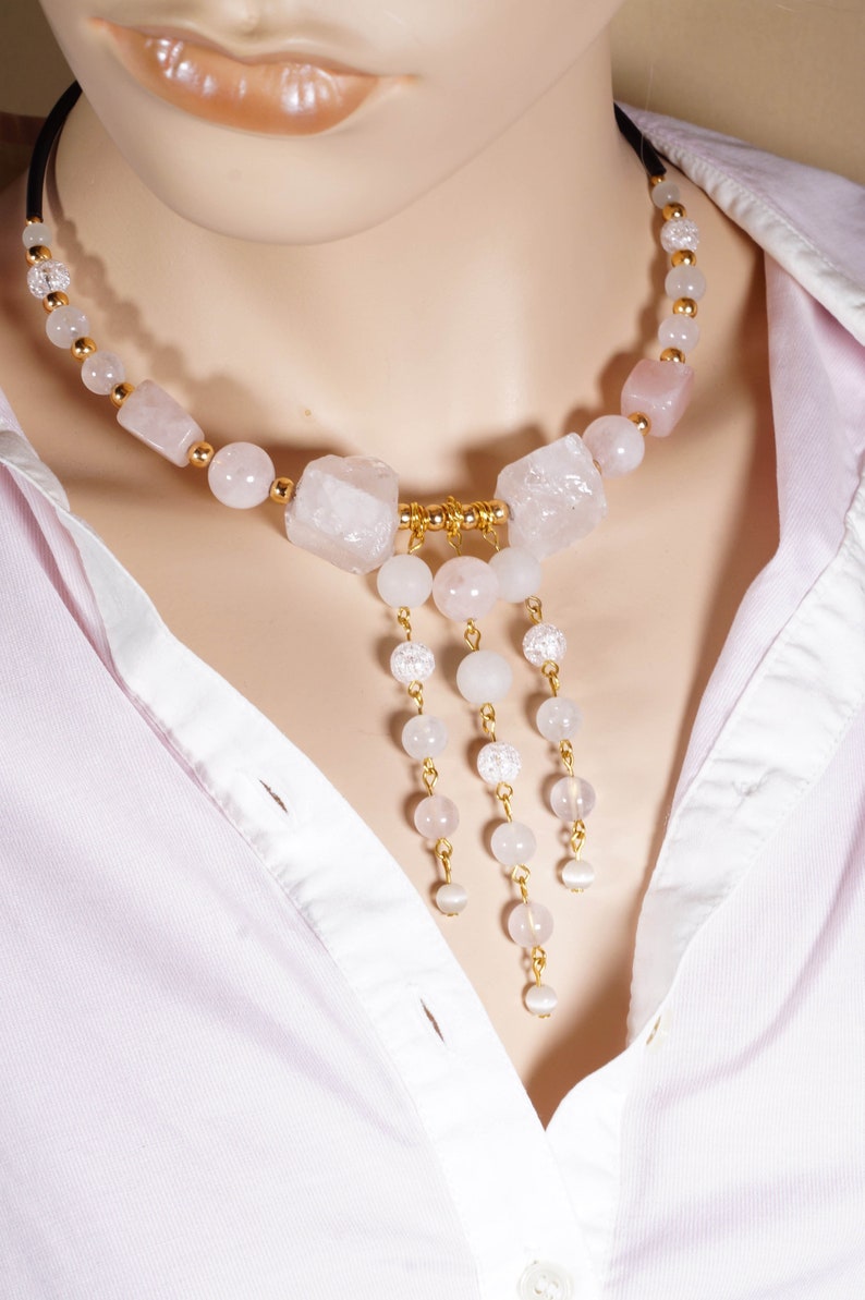 Women Choker, Rose Quartz Collier, Statement Necklace, Handmade ...