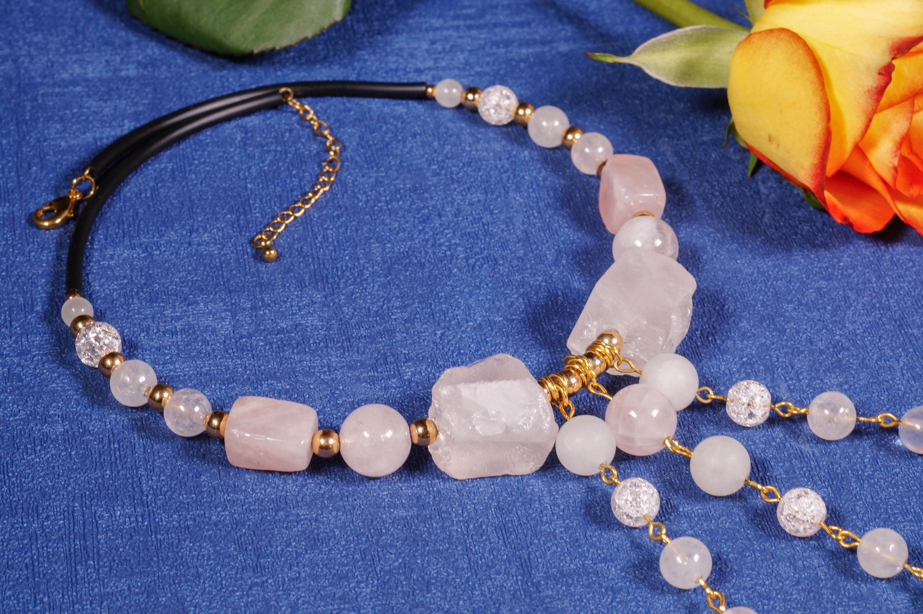 Women Choker, Rose Quartz Collier, Statement Necklace, Handmade ...