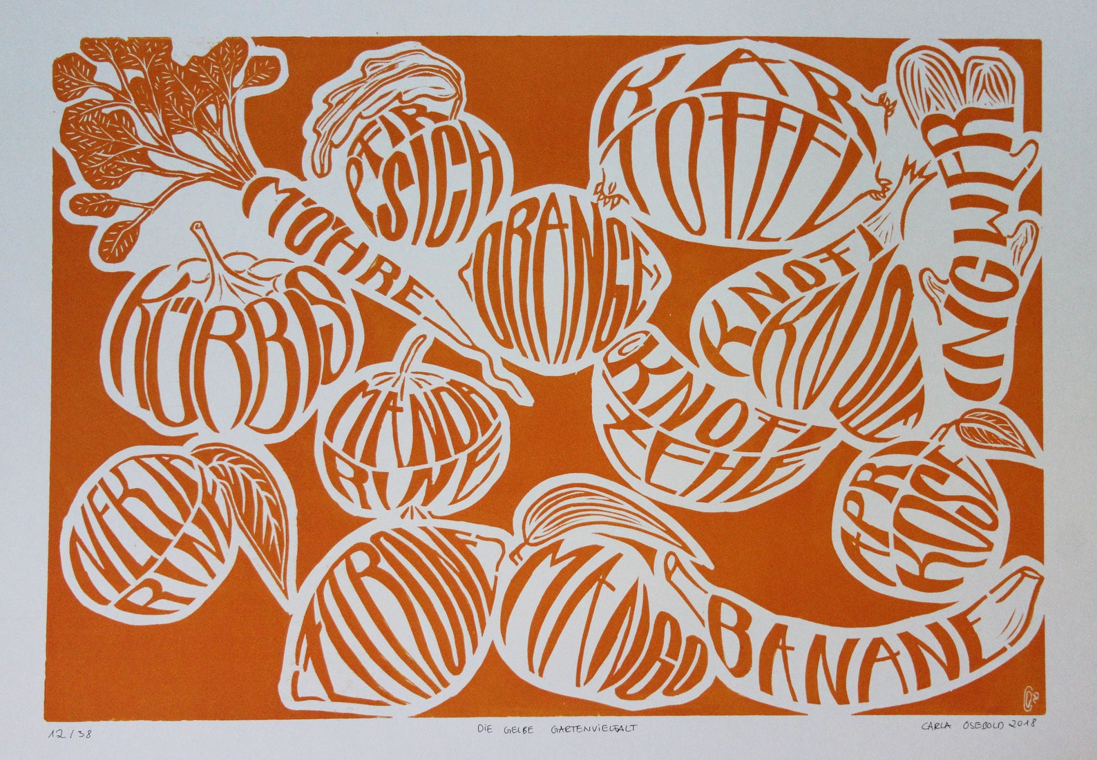 Linocut Vegetables and Fruit Poster Series the Yellow - Etsy UK
