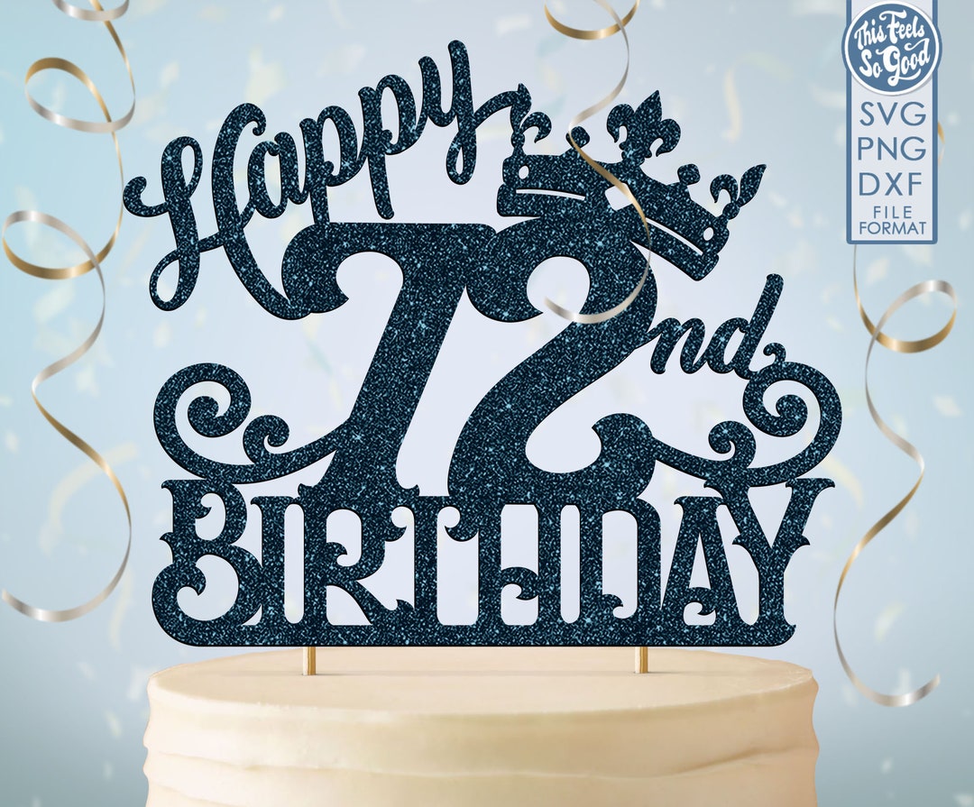 72 72nd Birthday Cake Topper Svg, 72 72nd Happy Birthday Cake Topper ...