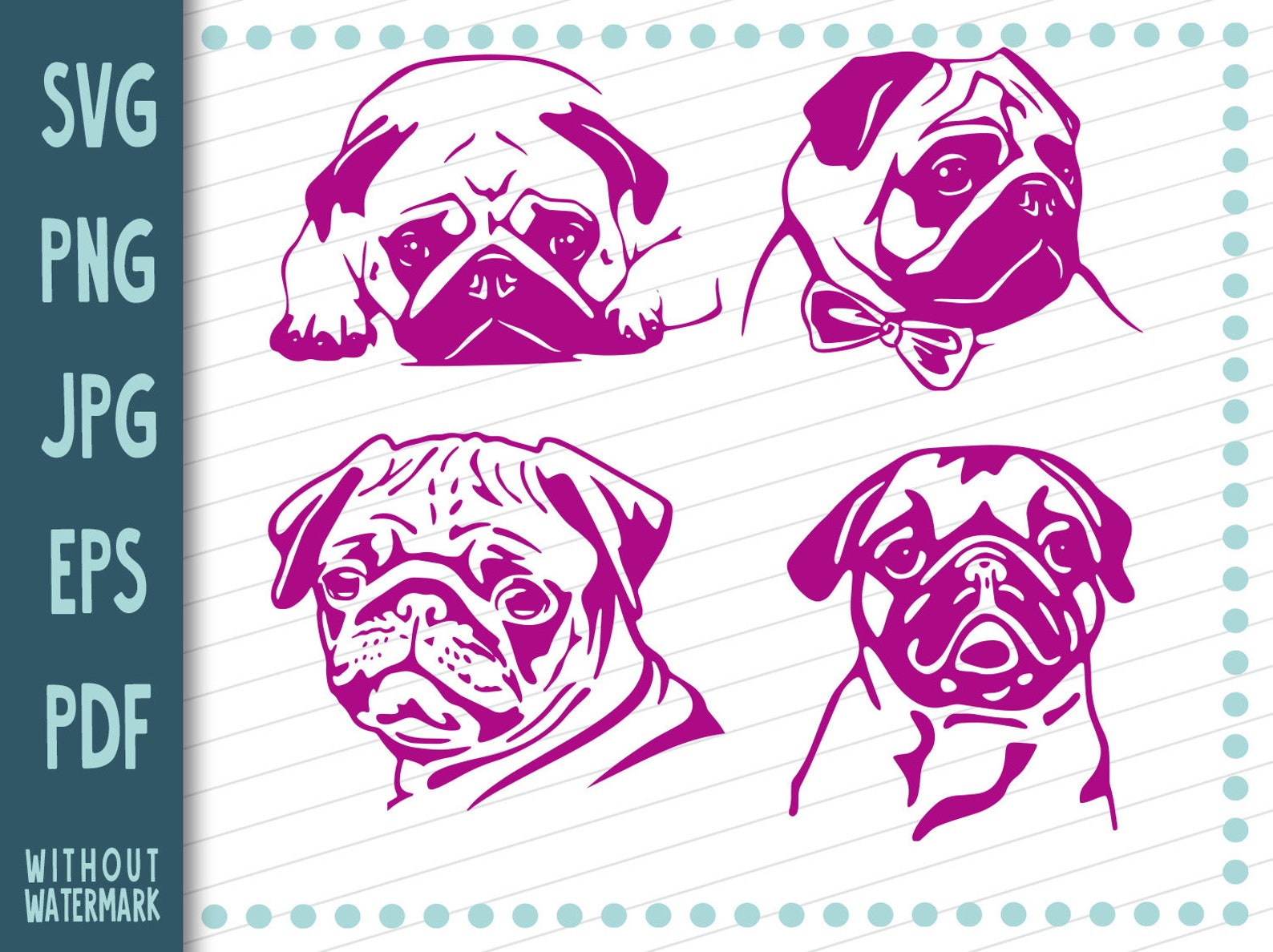 Cute Pug Svg Png Pug Dog Svg Png Pug Bundle Svg Png Cute | Etsy