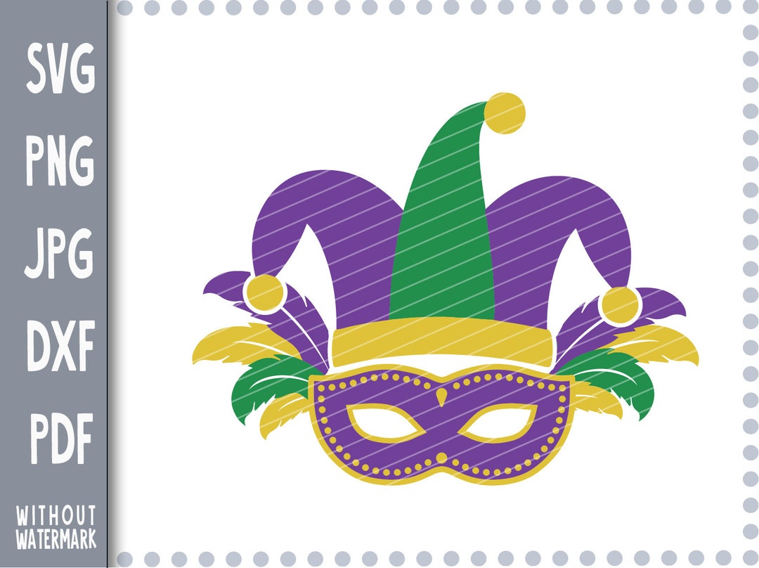 Mardi Gras Mask SVG DXF, Carnival Mardi Gras Joker Hat Silhouette Cut ...