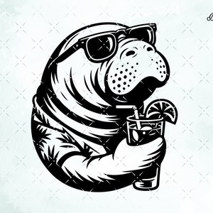 Funny Manatee SVG, Manatee Tropical Drink Svg Cut Files for Cricut, Cnc ...