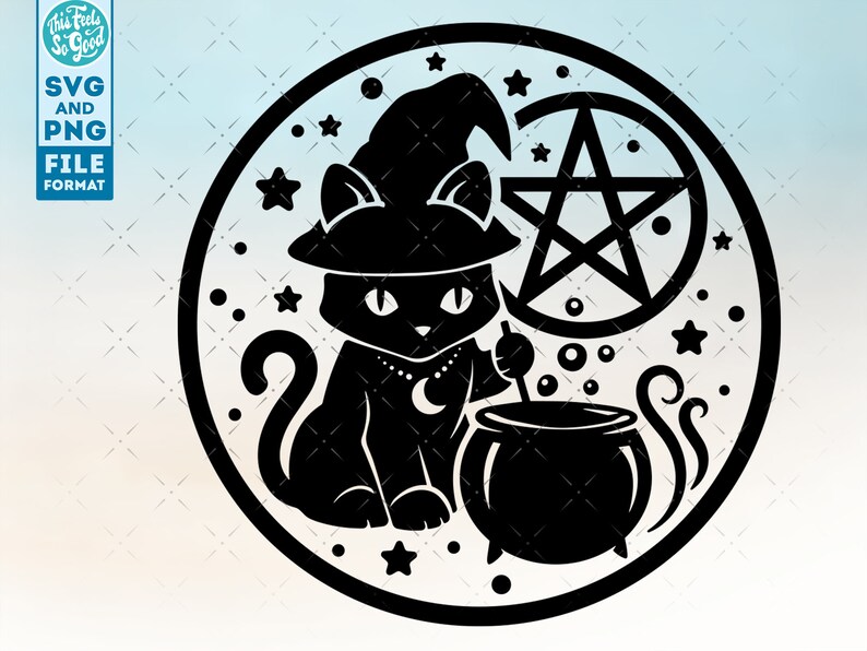 Witch Svg Png, Black Cat Svg Png, Halloween SVG Black Cat Stirring ...