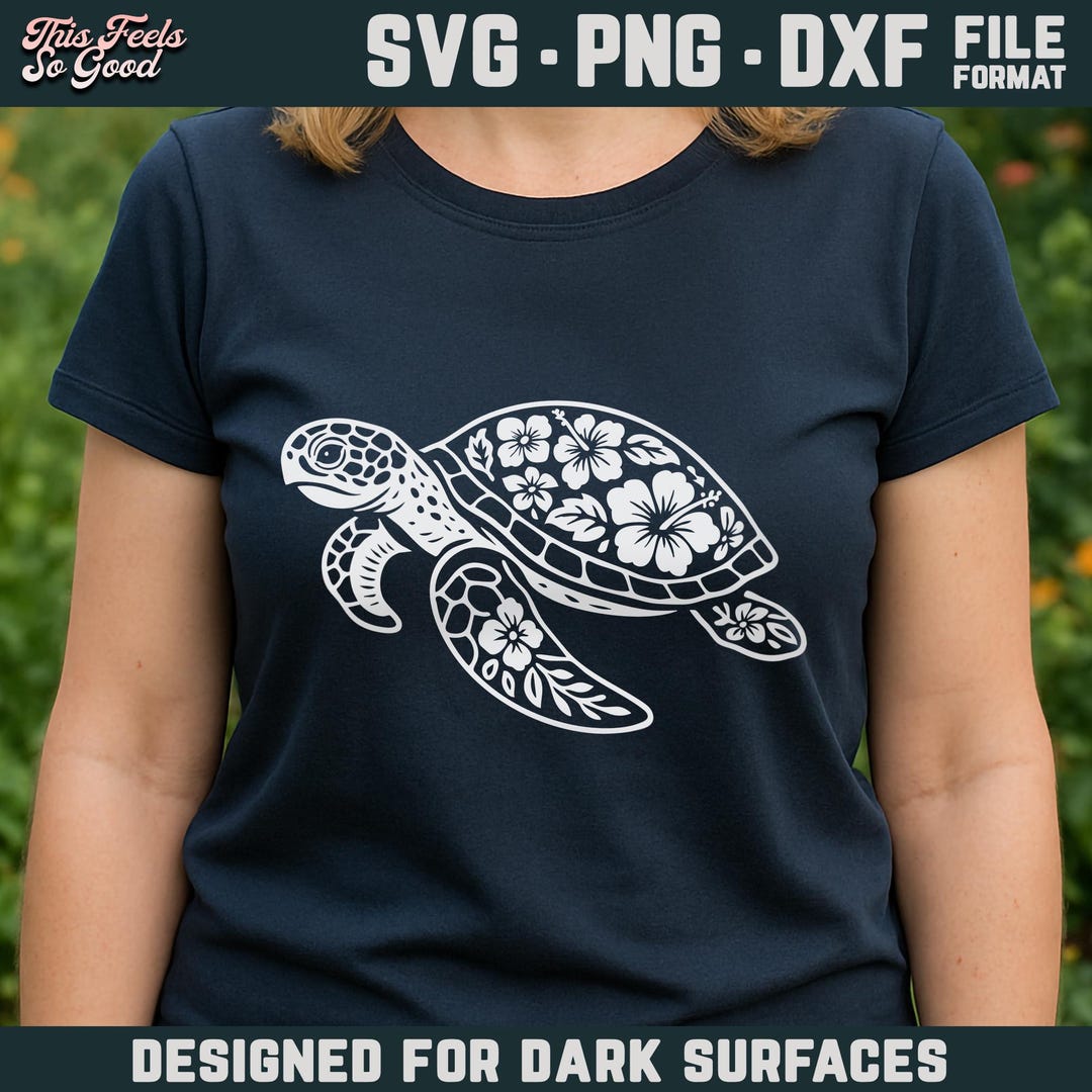 Tropical Sea Turtle Svg File for Cricut Tropical Flowers Sea Turtle Cnc ...