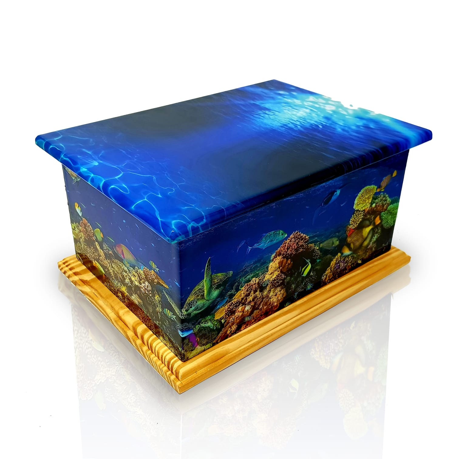MDF Wood Casket Ashes Urn Human Adult Cremation Funeral Box Coral Reef ...