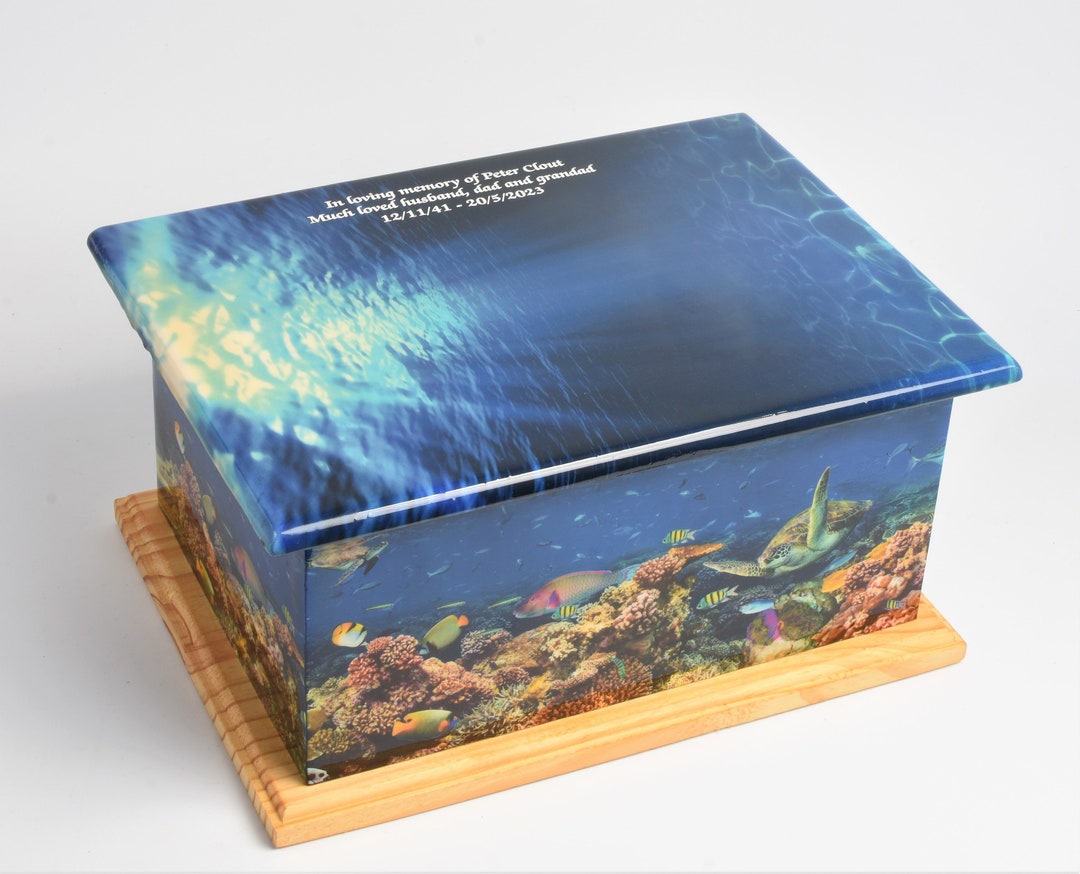 MDF Wood Casket Ashes Urn Human Adult Cremation Funeral Box Coral Reef ...
