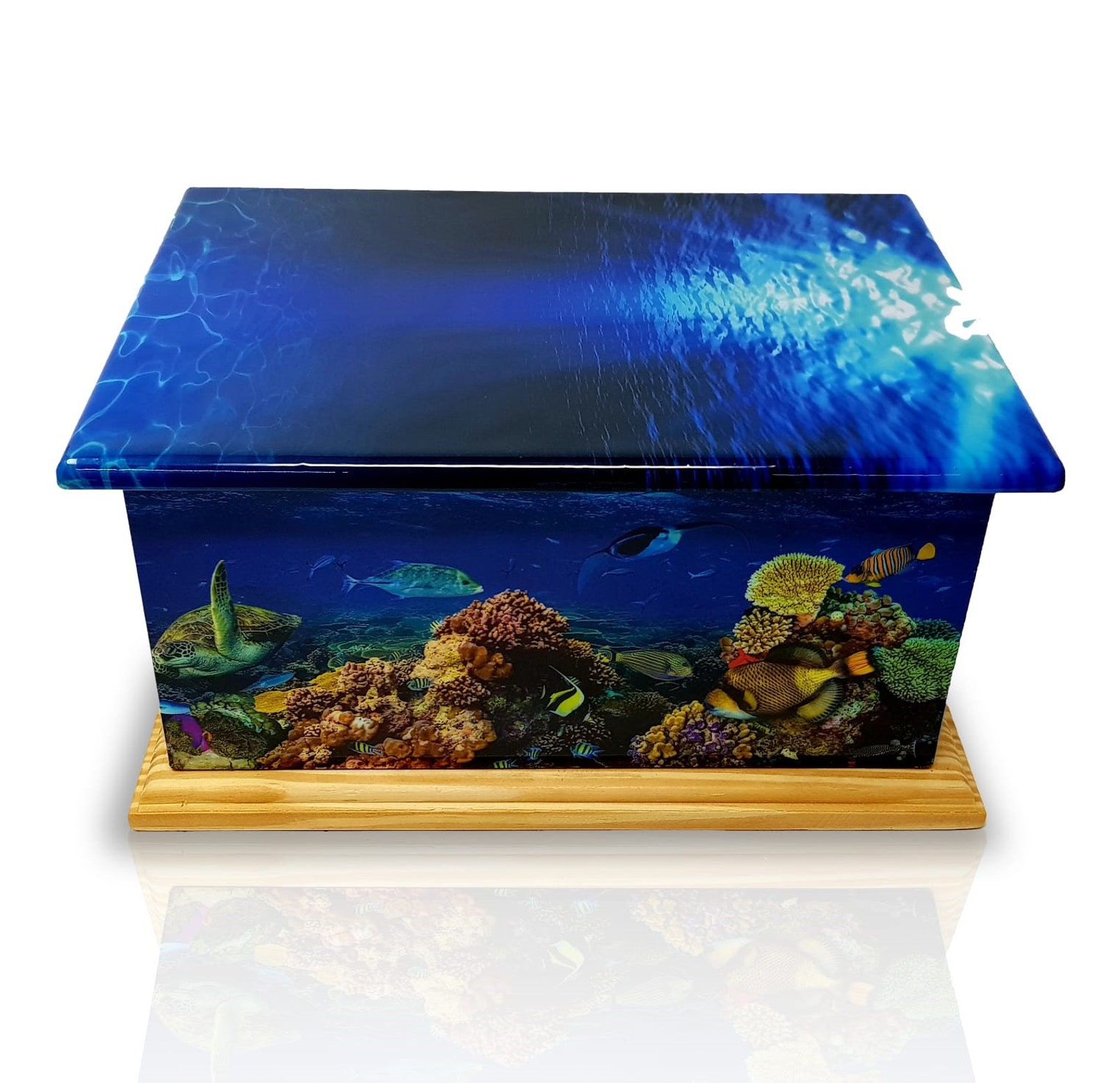 MDF Wood Casket Ashes Urn Human Adult Cremation Funeral Box Coral Reef ...