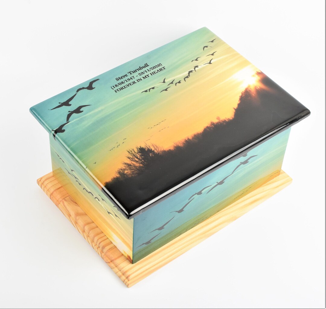 MDF Wood Casket Ashes Urn Human Adult Cremation Funeral Box Flying ...