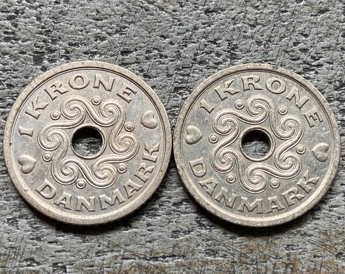Heart Coin Set / Denmark 1 Krone / Holed Coin - Etsy
