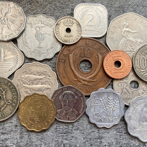 Holed Scalloped and Squared Coin Lot 16 Different Coins - Etsy