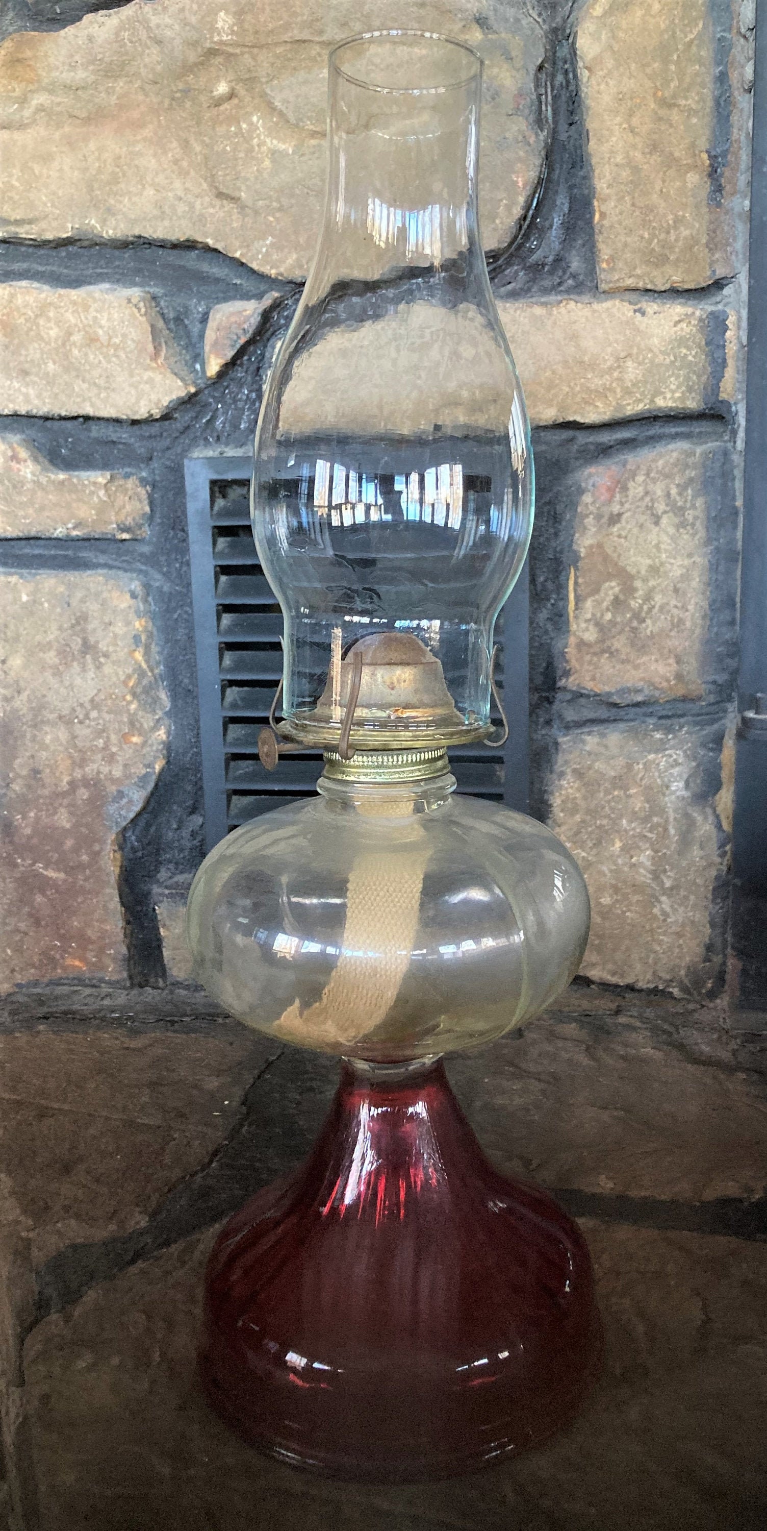 Vintage Eagle Red Base Glass Oil Kerosene Lamp - Etsy
