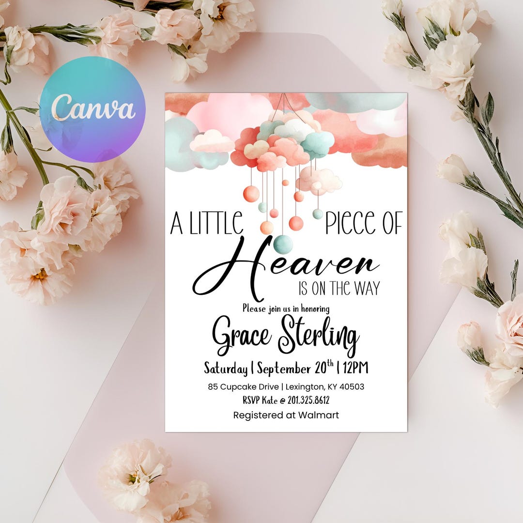 A Little Piece of Heaven Baby Shower Invitation Template | Cloud Baby ...