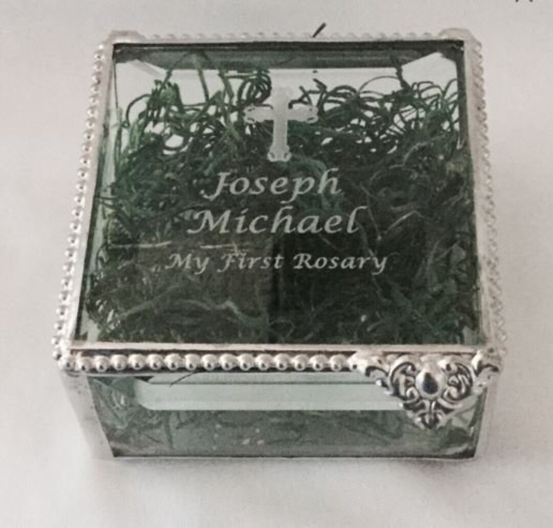Glass Box, Catholic, Christian Box, Rosary Box, Baptism Gift, Engraved ...