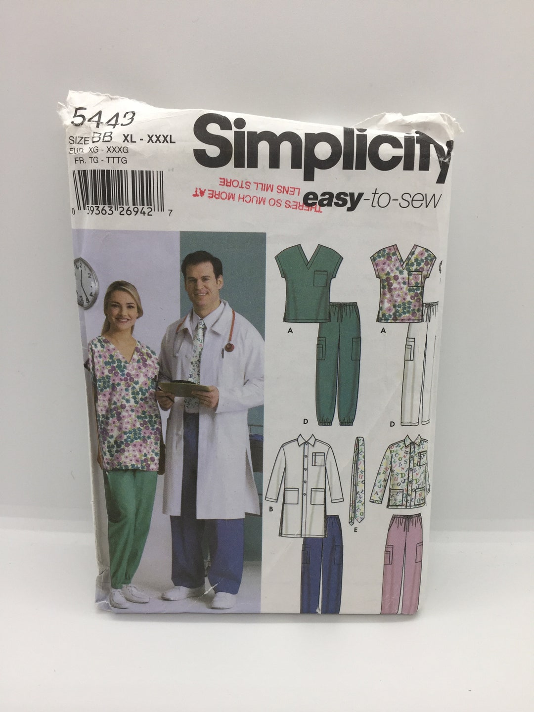 5443 Simplicity Easy to Sew Sewing Pattern Women/mens Scrub Top,jacket ...