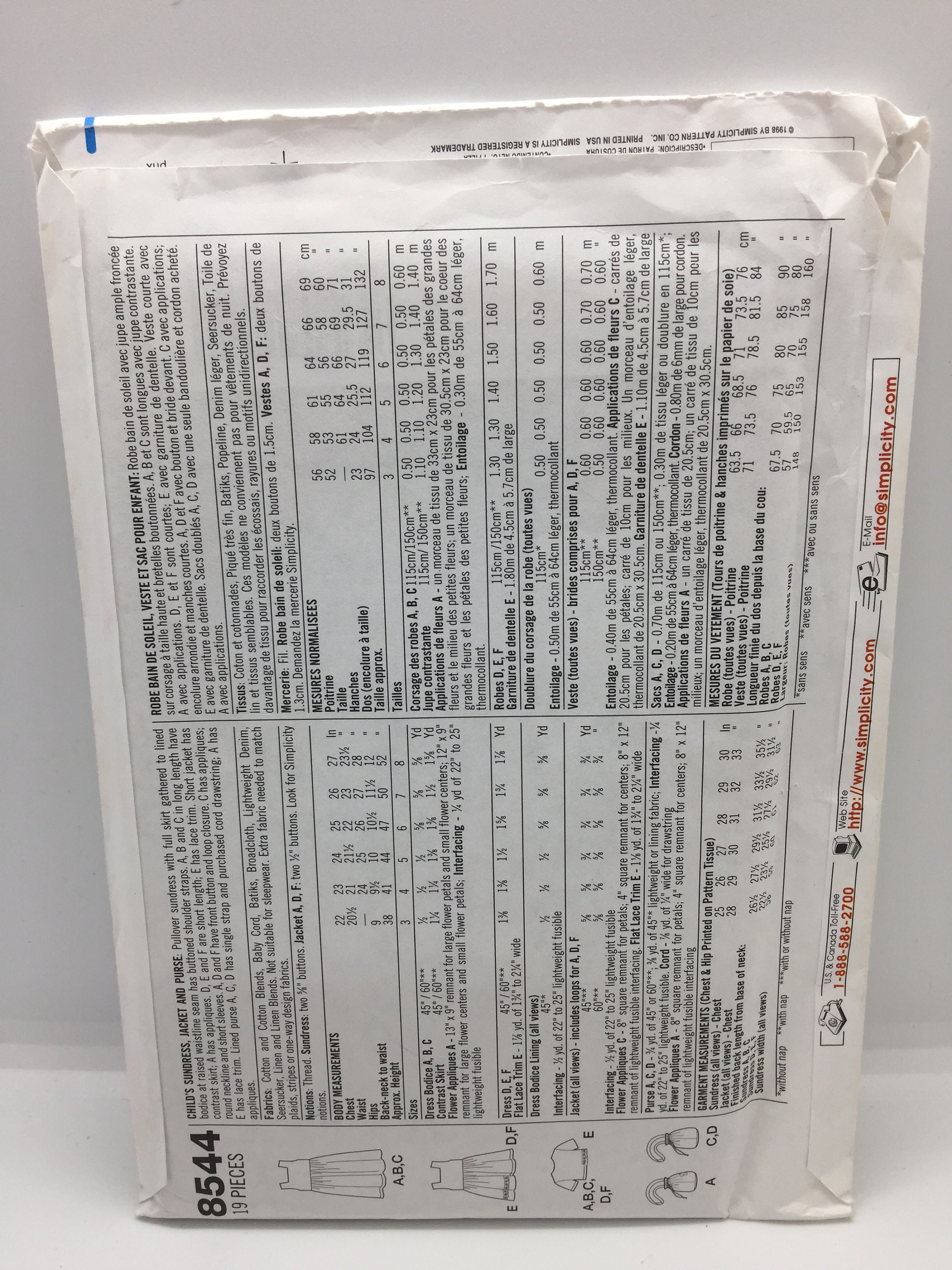 8544 Simplicity Vintage 1998 6 Made Easy Sewing Pattern Childs Sundress ...