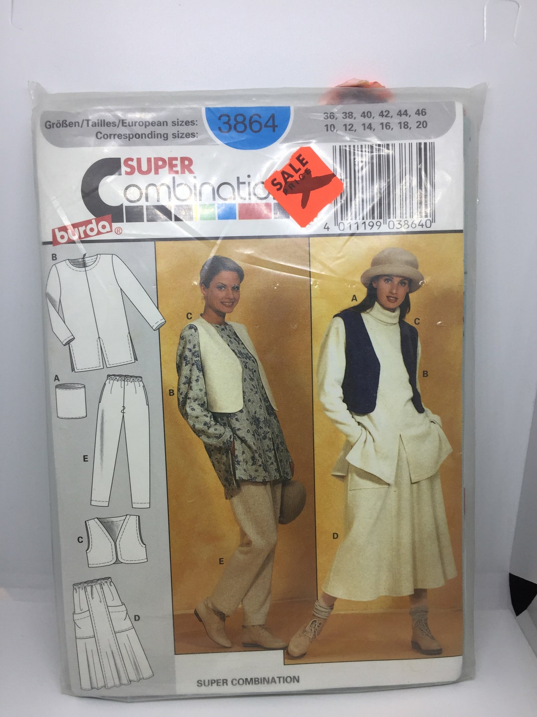 3864 Burda Vintage Super Combination Sewing Pattern Collar,pullover ...